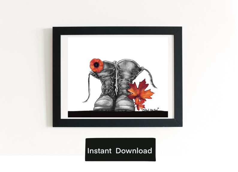 Black Canadian Military Boots With Poppy Wall Art Gift (print at Home ...