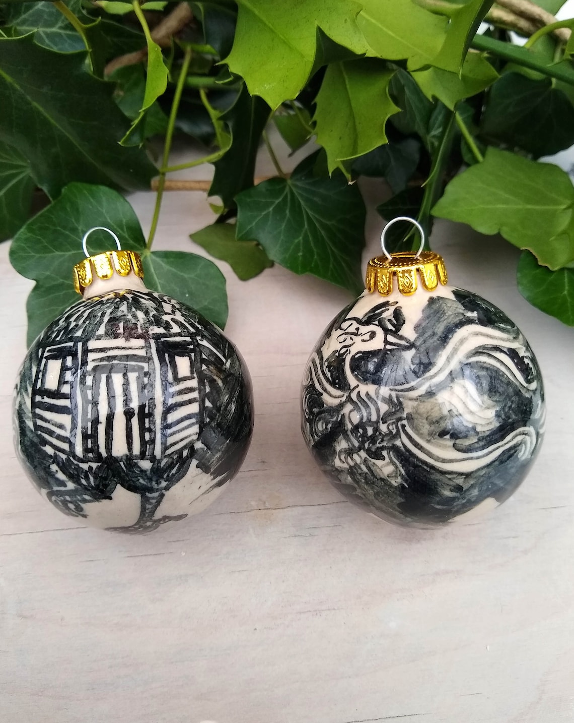 Firebird and Prince Ivan Slavic Folklore Bauble Slip Cast Ceramic Hand ...