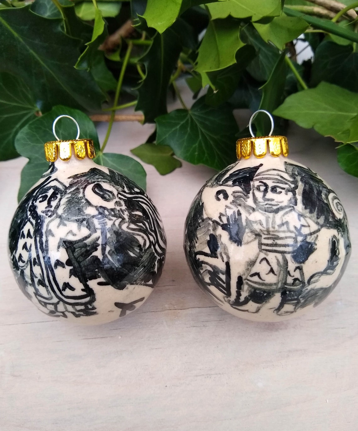 Firebird and Prince Ivan Slavic Folklore Bauble Slip Cast Ceramic Hand ...