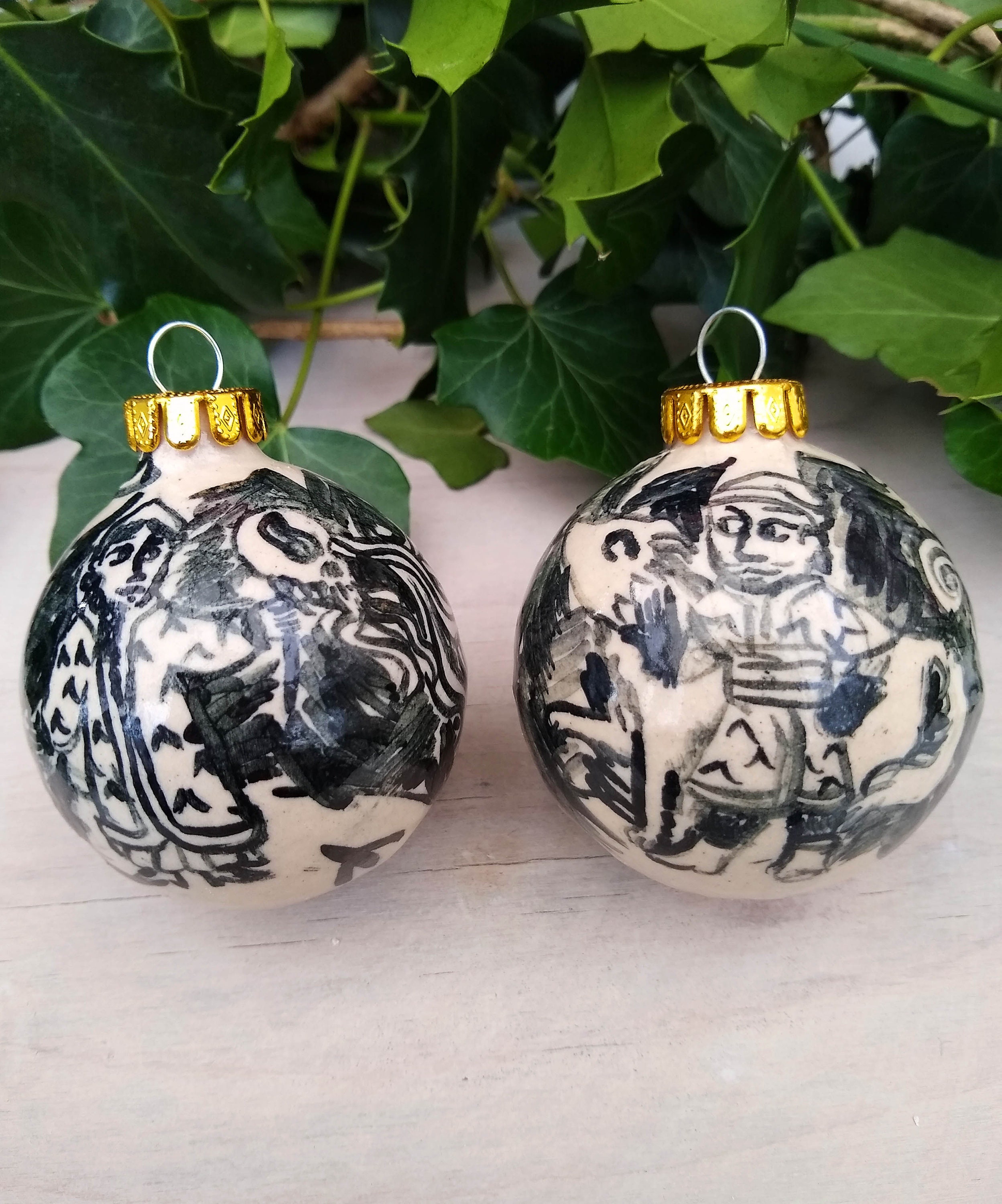 Firebird and Prince Ivan Slavic Folklore Bauble Slip Cast Ceramic Hand ...