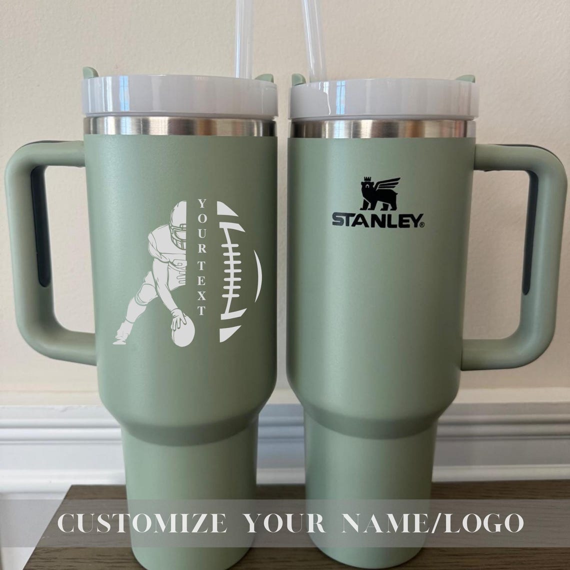 Personalized Football Stanley 40oz Cup, Custom Sports Tumbler With Name ...