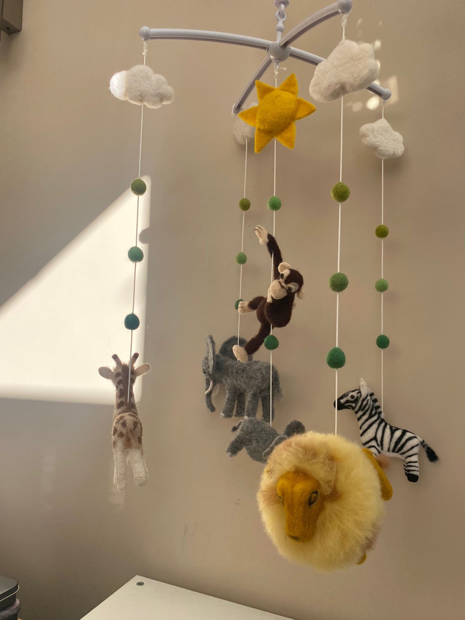 Safari / Jungle Animal Felted Cot Mobile . Baby Cot Mobile , Zoo Animal ...
