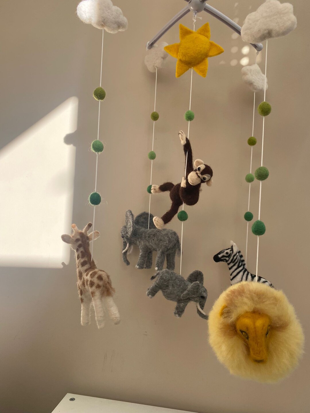 Safari / Jungle Animal Felted Cot Mobile . Baby Cot Mobile , Zoo Animal ...