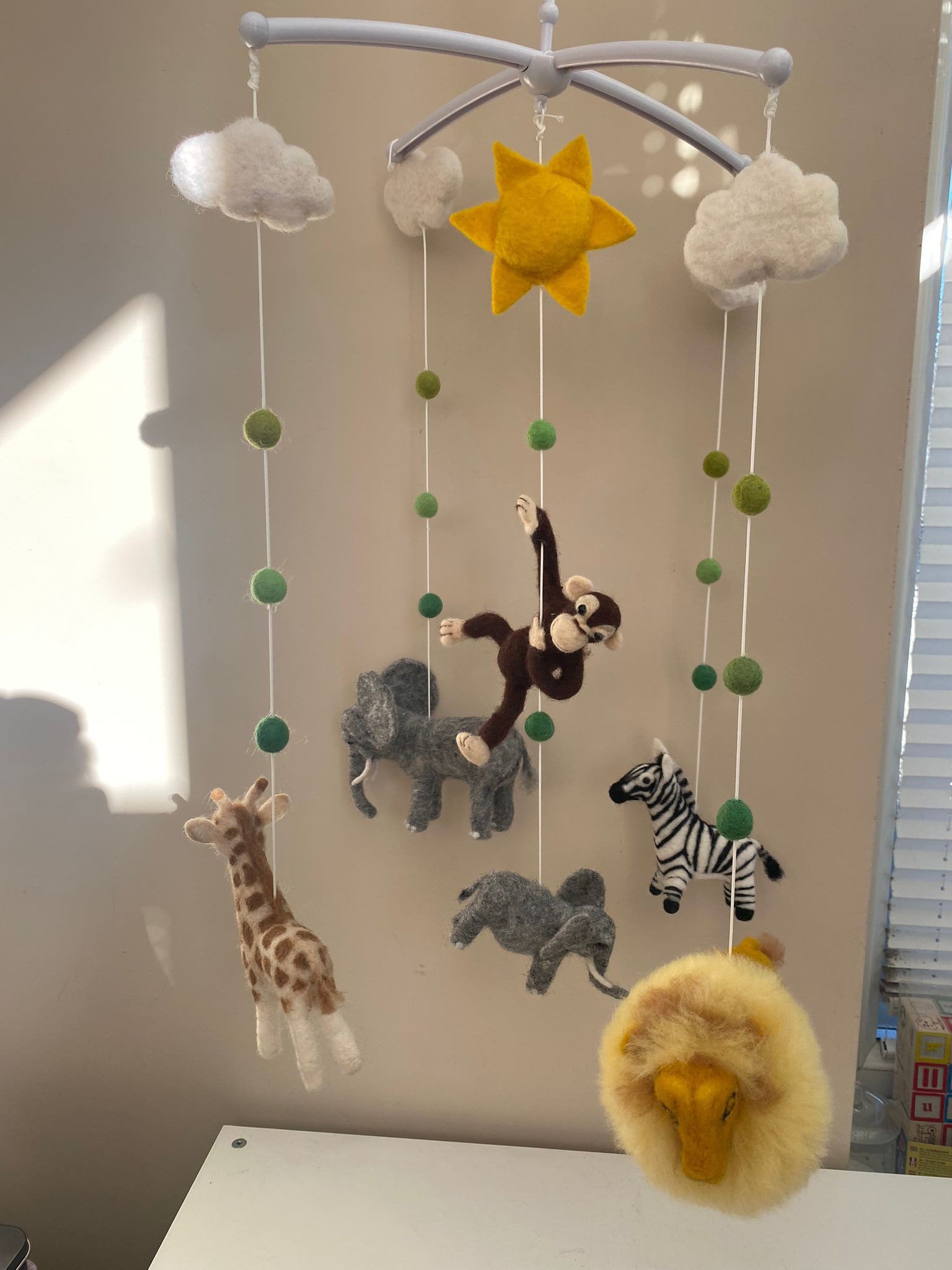 Safari / Jungle Animal Felted Cot Mobile . Baby Cot Mobile , Zoo Animal ...