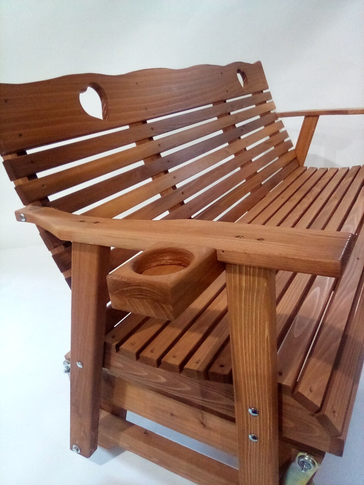 5 Ft. Cedar Heart-back Glider With Cup Holders, Amish-made - Etsy