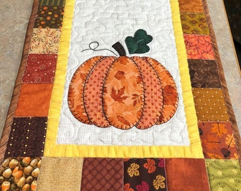 Fall Pumpkin Hand Applique Quilted Table Runner - Etsy