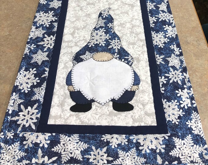 Blue Snowflake Gnome - Hand Appliqué - Quilted - Table Runner - Etsy