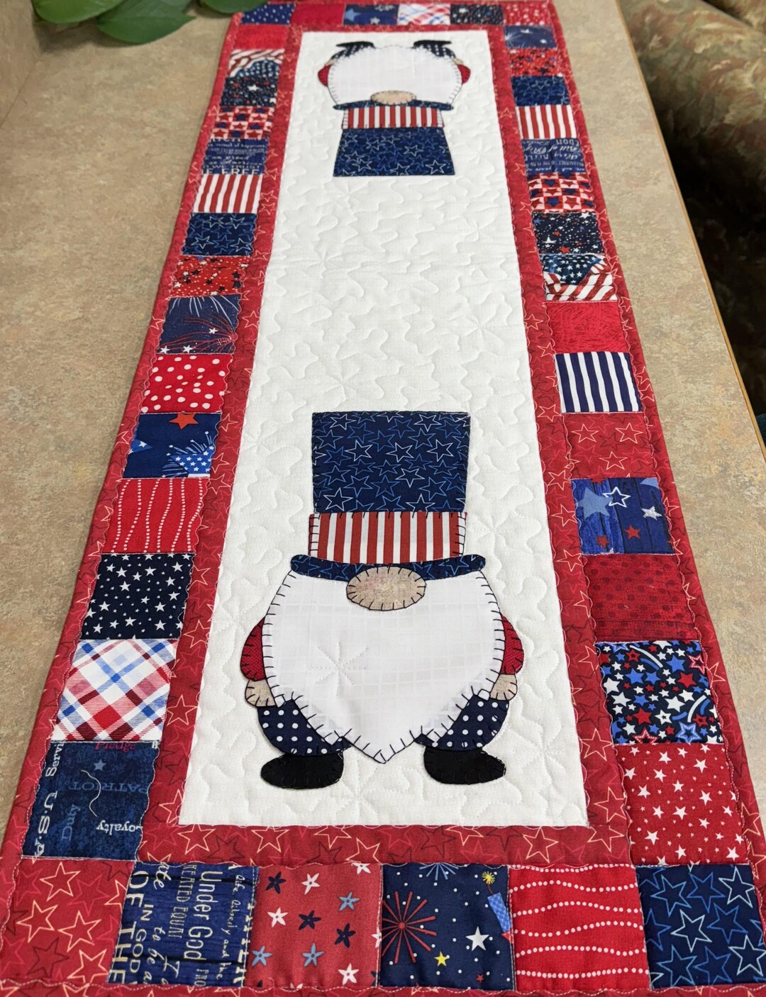 Patriotic Uncle Sam Gnome - Hand Applique Quilted Table Runner - Etsy