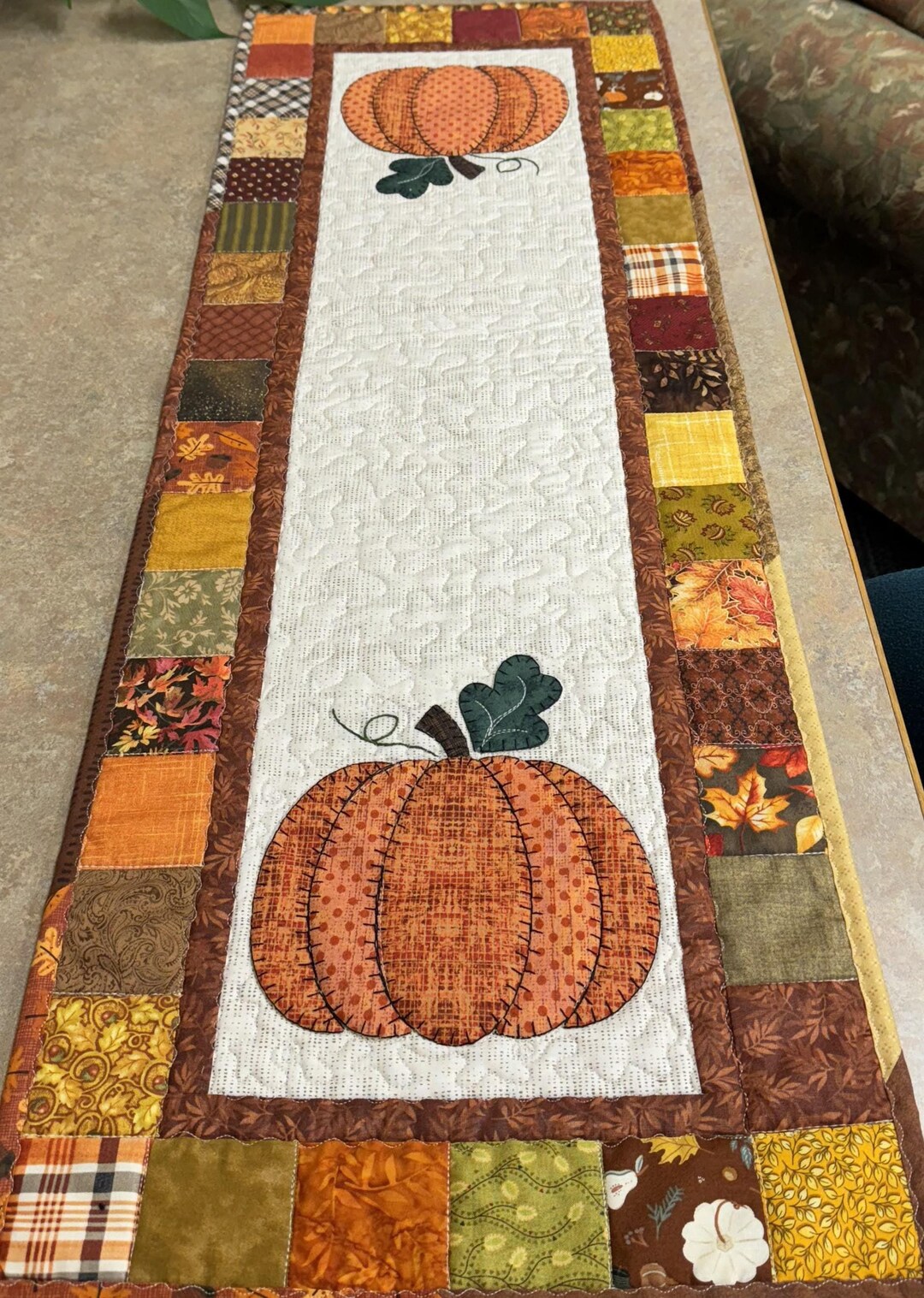 Fall Pumpkin Hand Applique Quilted Table Runner - Etsy