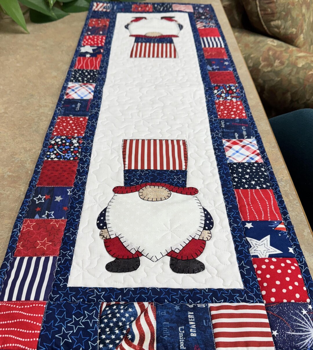 Patriotic Uncle Sam Gnome Hand Applique Quilted Table Runner - Etsy