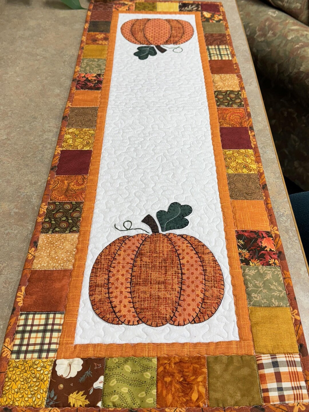 Fall Pumpkin Hand Applique Quilted Table Runner - Etsy