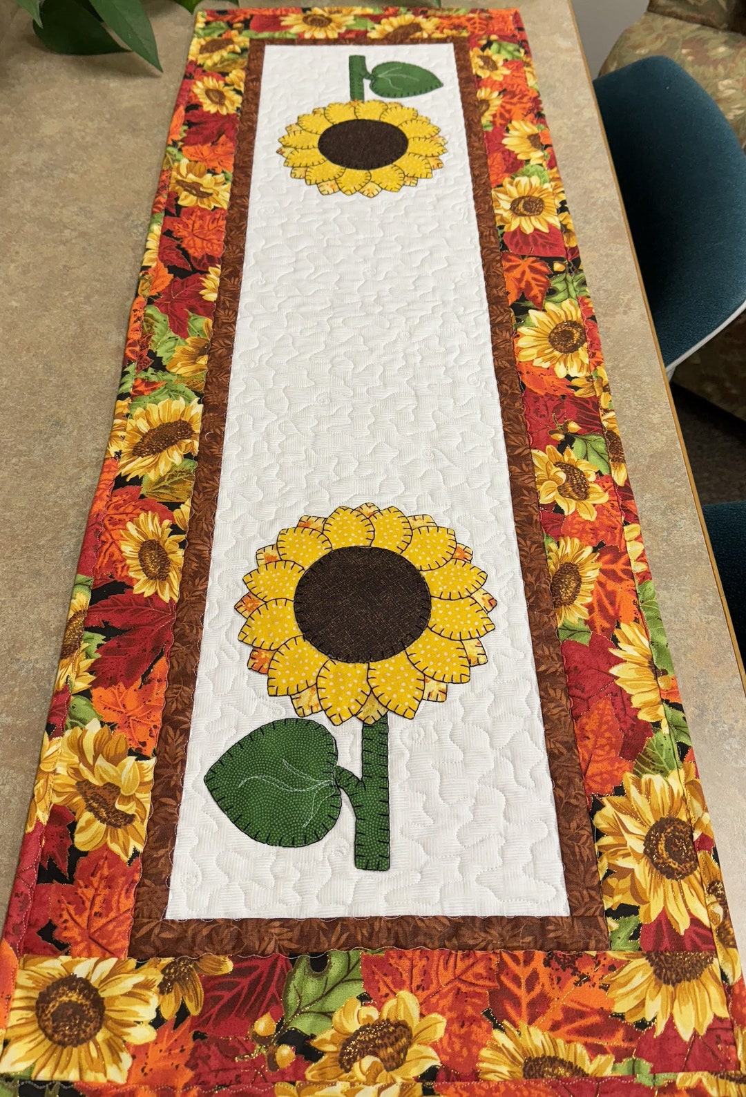 Sunflower- Hand Applique Quilted Table Runner - Etsy