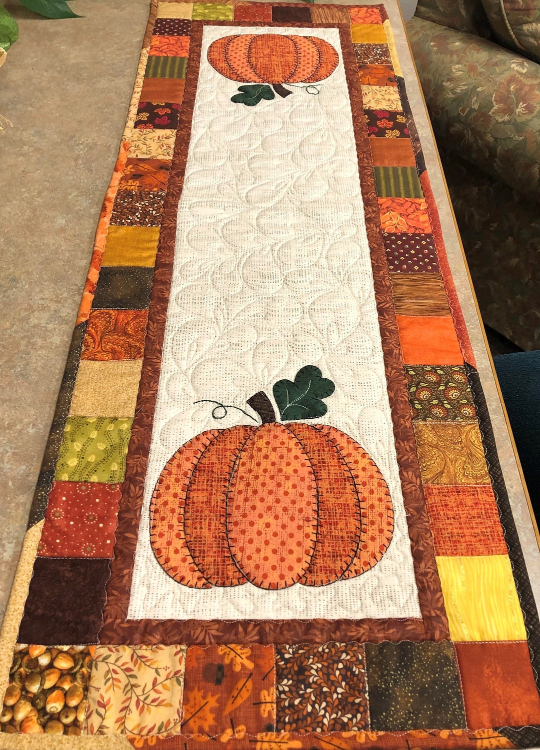 Fall Pumpkin Hand Applique Quilted Table Runner - Etsy