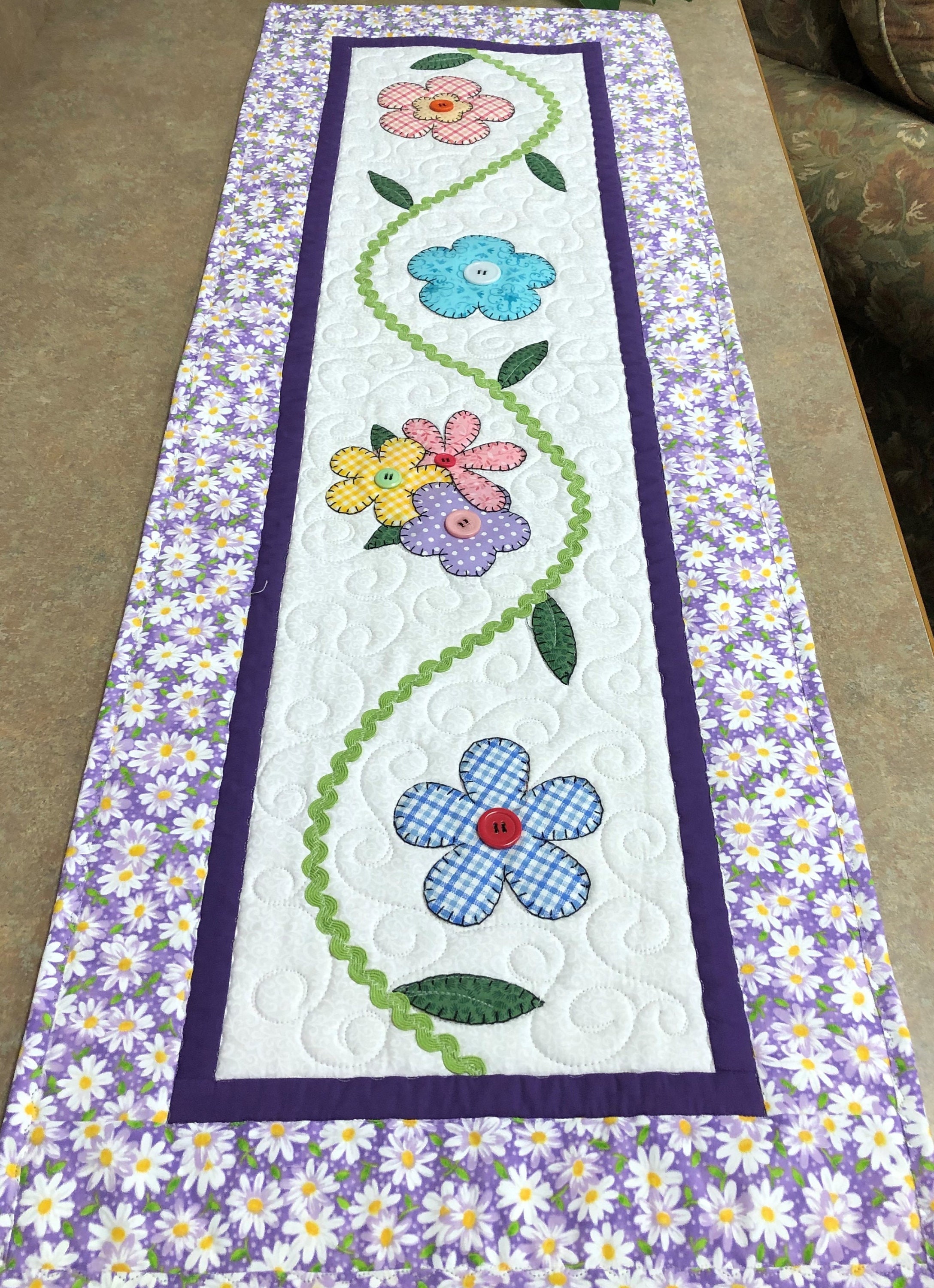 Vine Flowers Applique Table Runner Pattern PDF Digital Download - Etsy