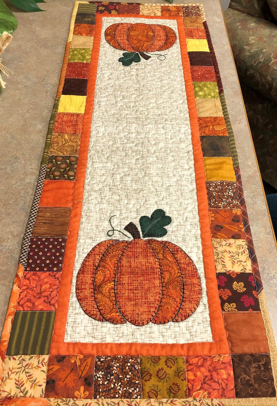 Fall Pumpkin Hand Applique Quilted Table Runner - Etsy