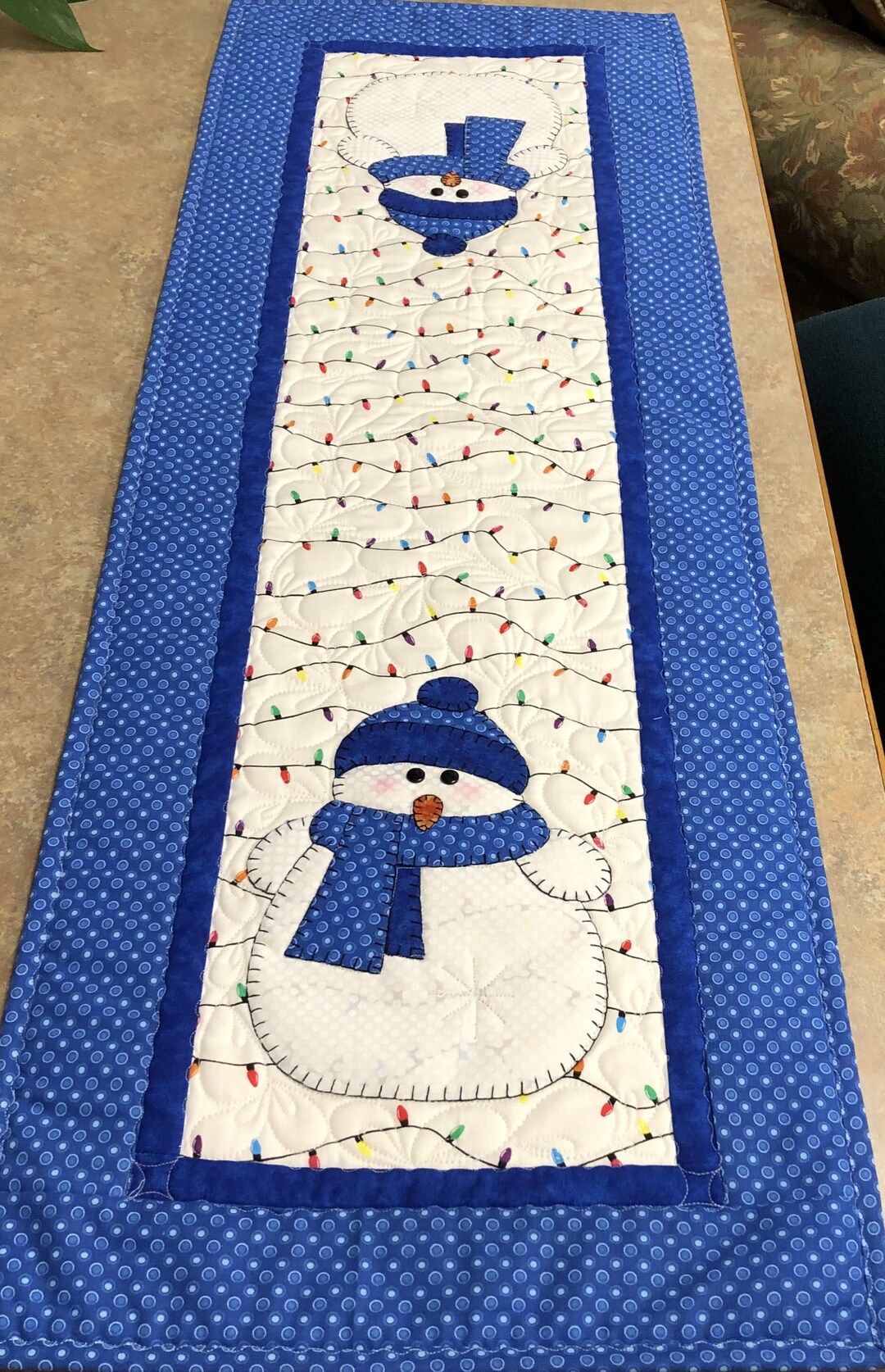 Blue Snowman Hand Appliqué Quilted Table Runner - Etsy