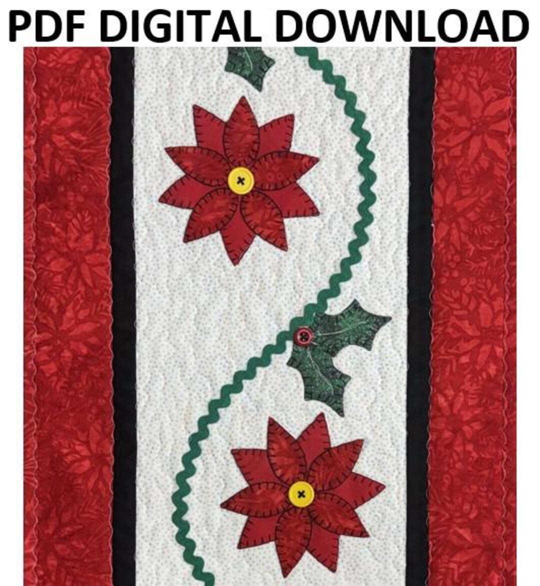 Poinsettia - Hand Applique Table Runner Pattern - Digital Download PDF ...