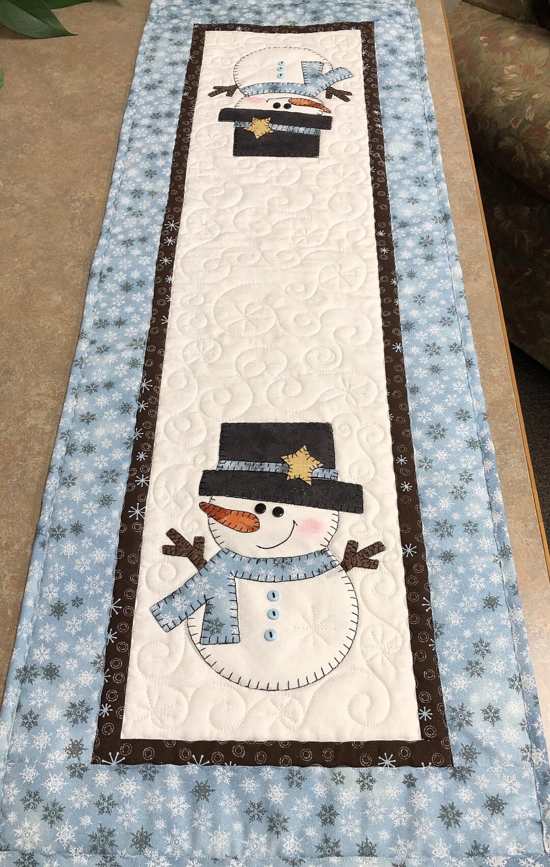 Blue Snowflake Top Hat Snowman - Hand Appliqué Quilted Table Runner - Etsy