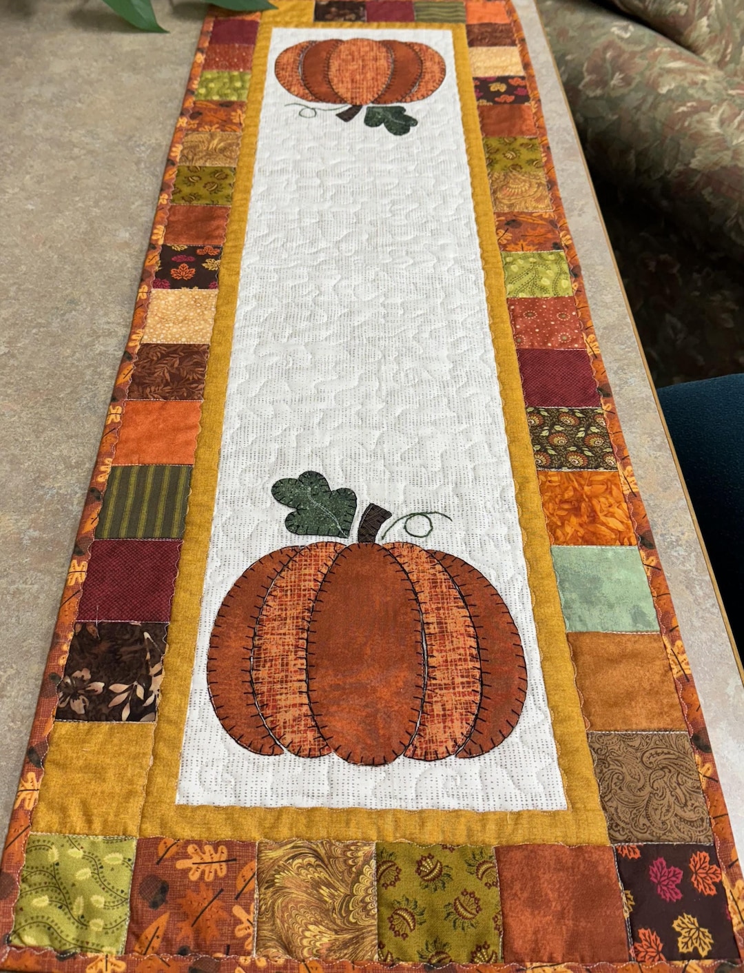 Fall Pumpkin Hand Applique Quilted Table Runner - Etsy