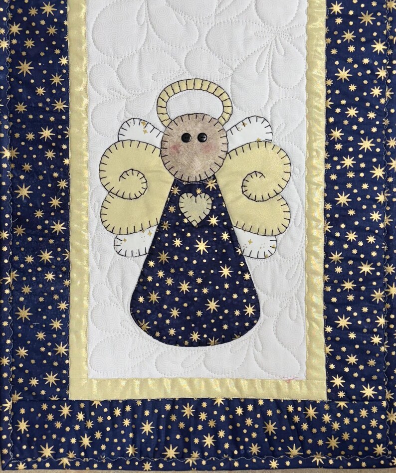 Angel Blue and Gold - Hand Appliqué Quilted Table Runner - Etsy