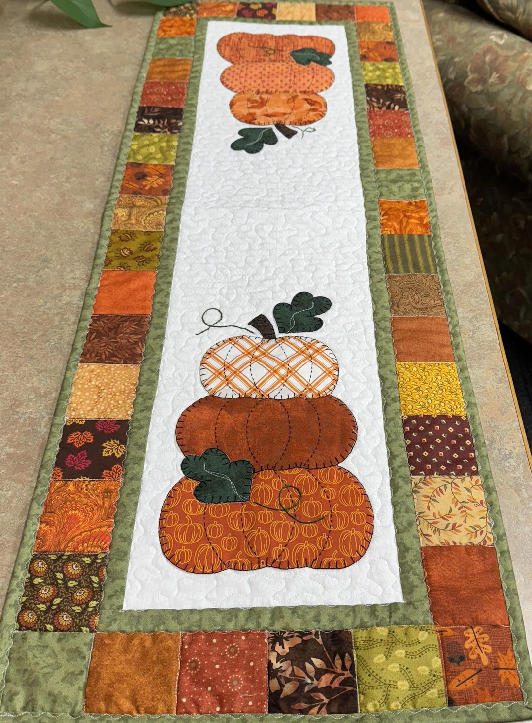 Fall Pumpkin Hand Applique Quilted Table Runner - Etsy