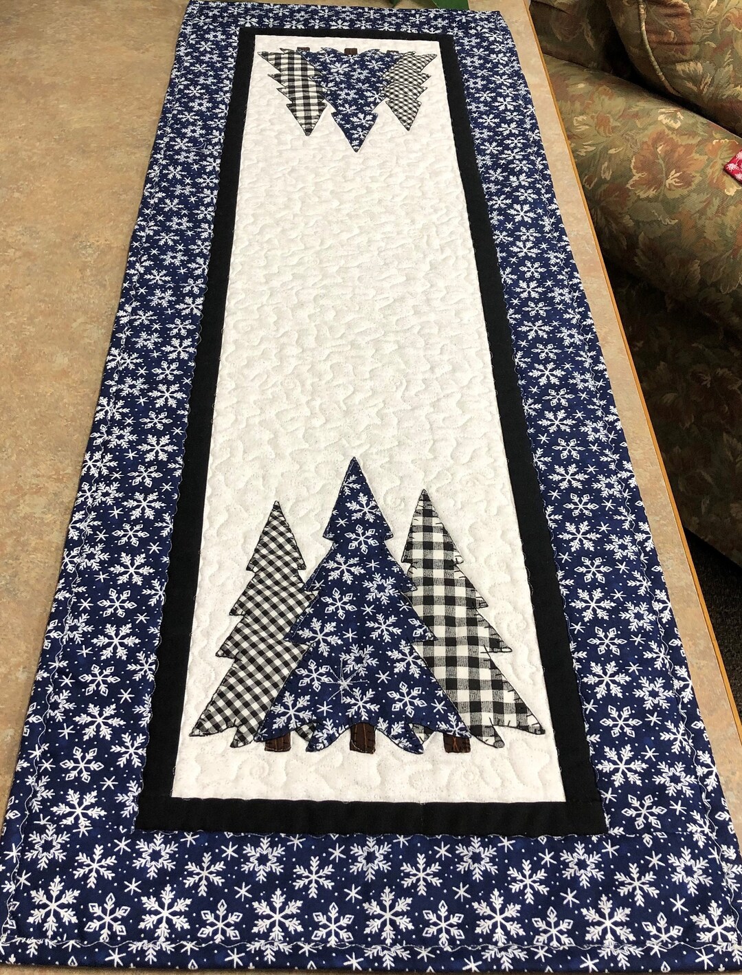 Blue Trees Hand Appliqué Quilted Table Runner - Etsy