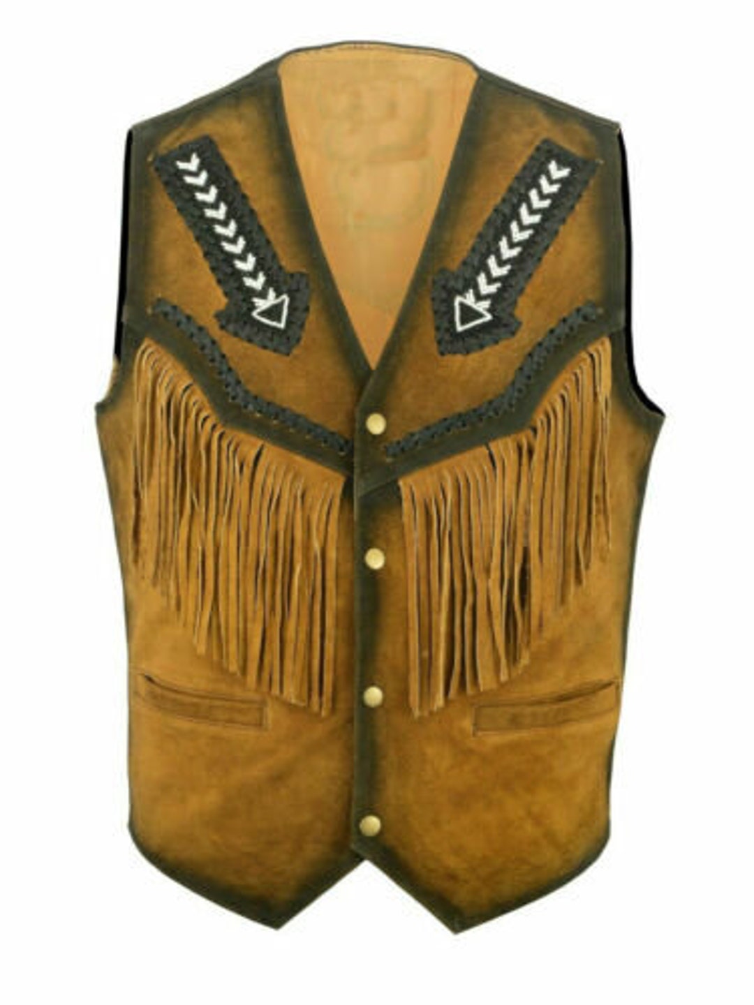New Men Western Wear Cowhide Suede Vest With Fringes Beads Bones ...