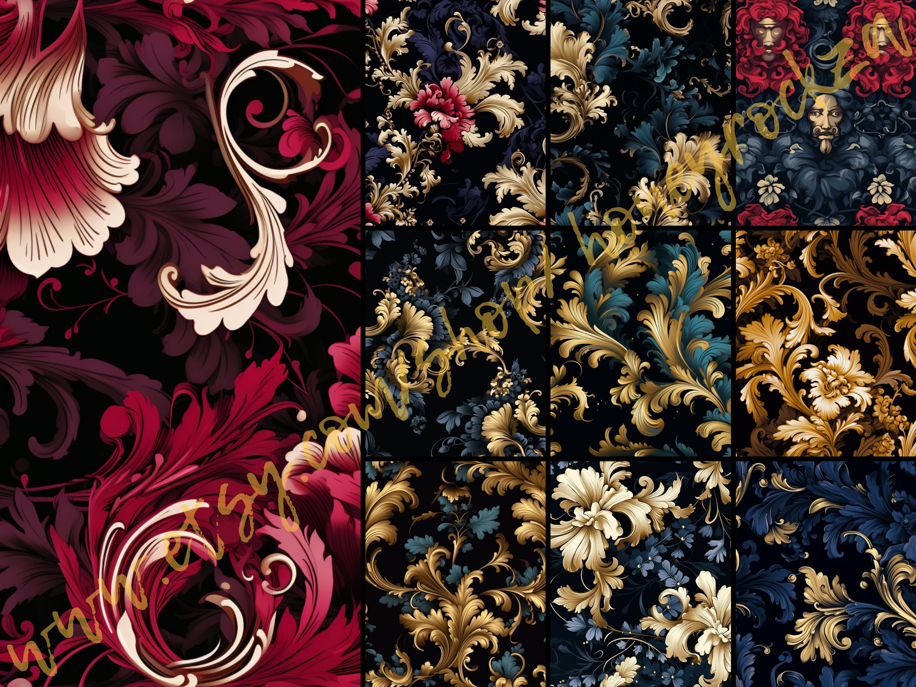 Baroque Style Digital Tiles, Seamless Patterns, Paper, Digital Prints ...