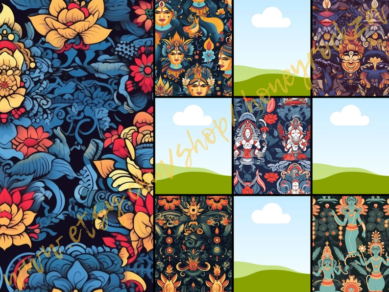 Hindu India Inspired Repeating Tile Seamless Patterns Pack With Gods ...