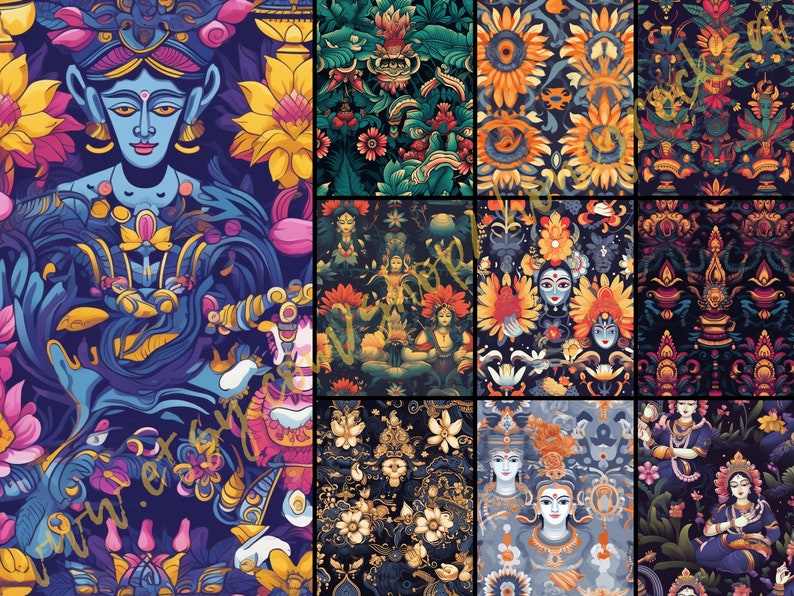 Hindu India Inspired Repeating Tile Seamless Patterns Pack With Gods ...
