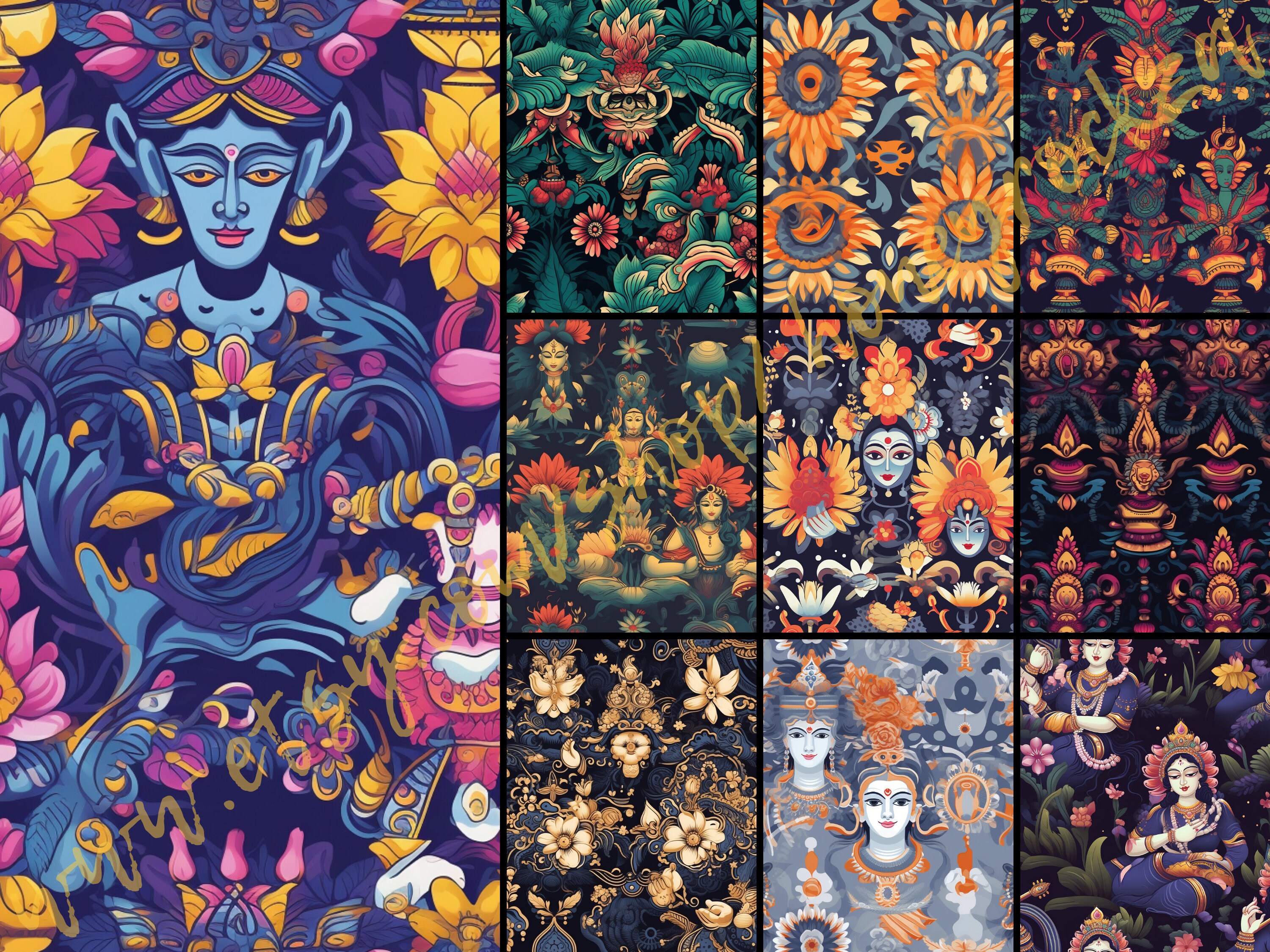 Hindu India Inspired Repeating Tile Seamless Patterns Pack With Gods ...