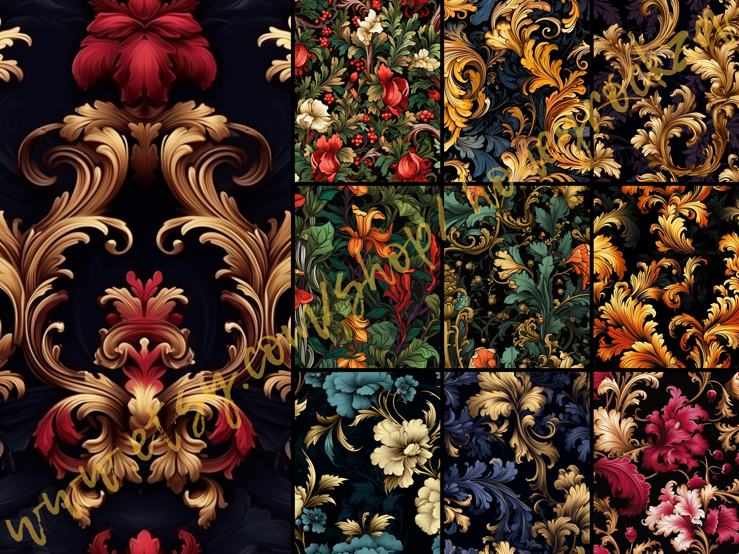 Baroque Style Digital Tiles, Seamless Patterns, Paper, Digital Prints ...