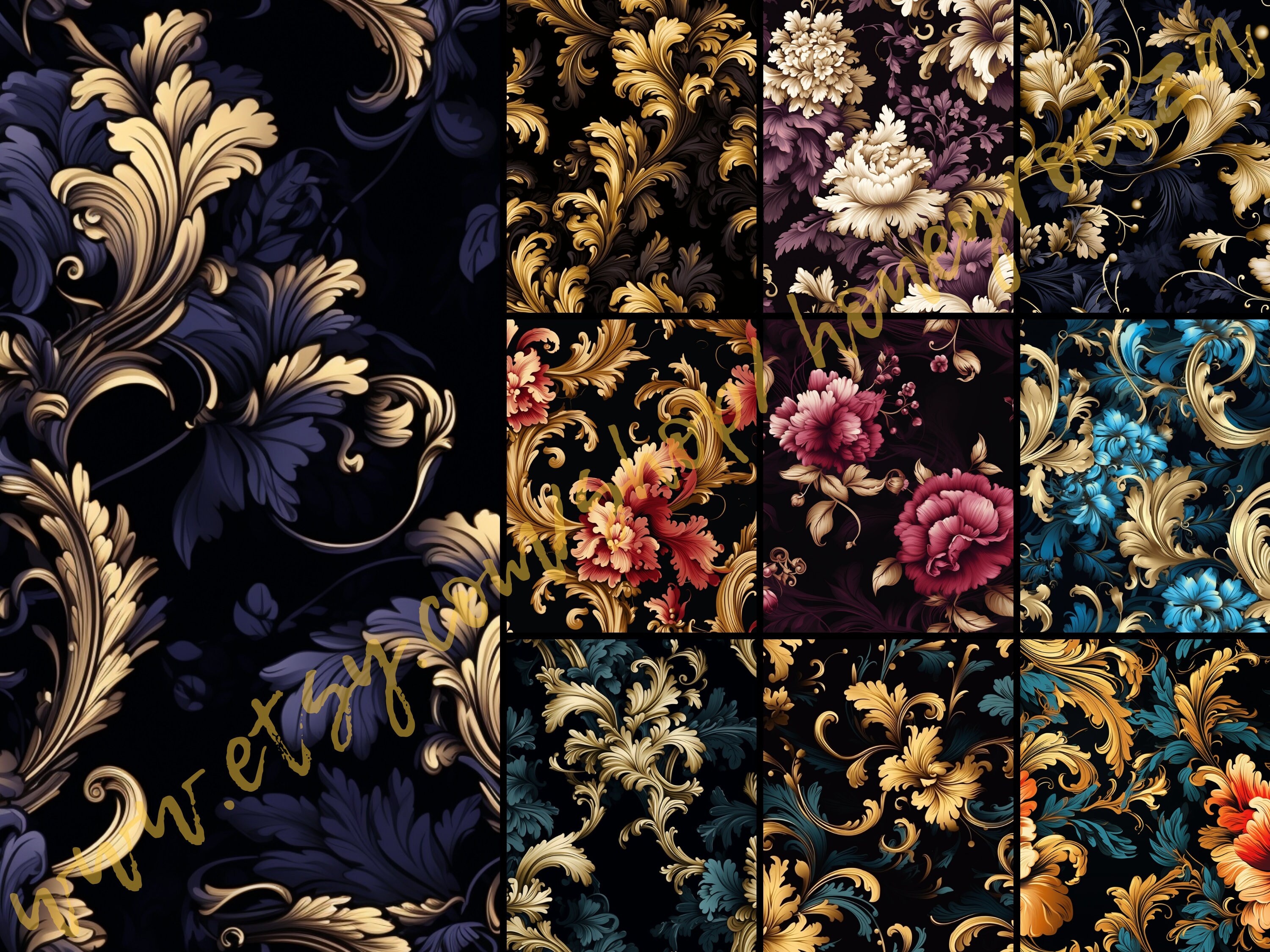 Baroque Style Digital Tiles, Seamless Patterns, Paper, Digital Prints ...