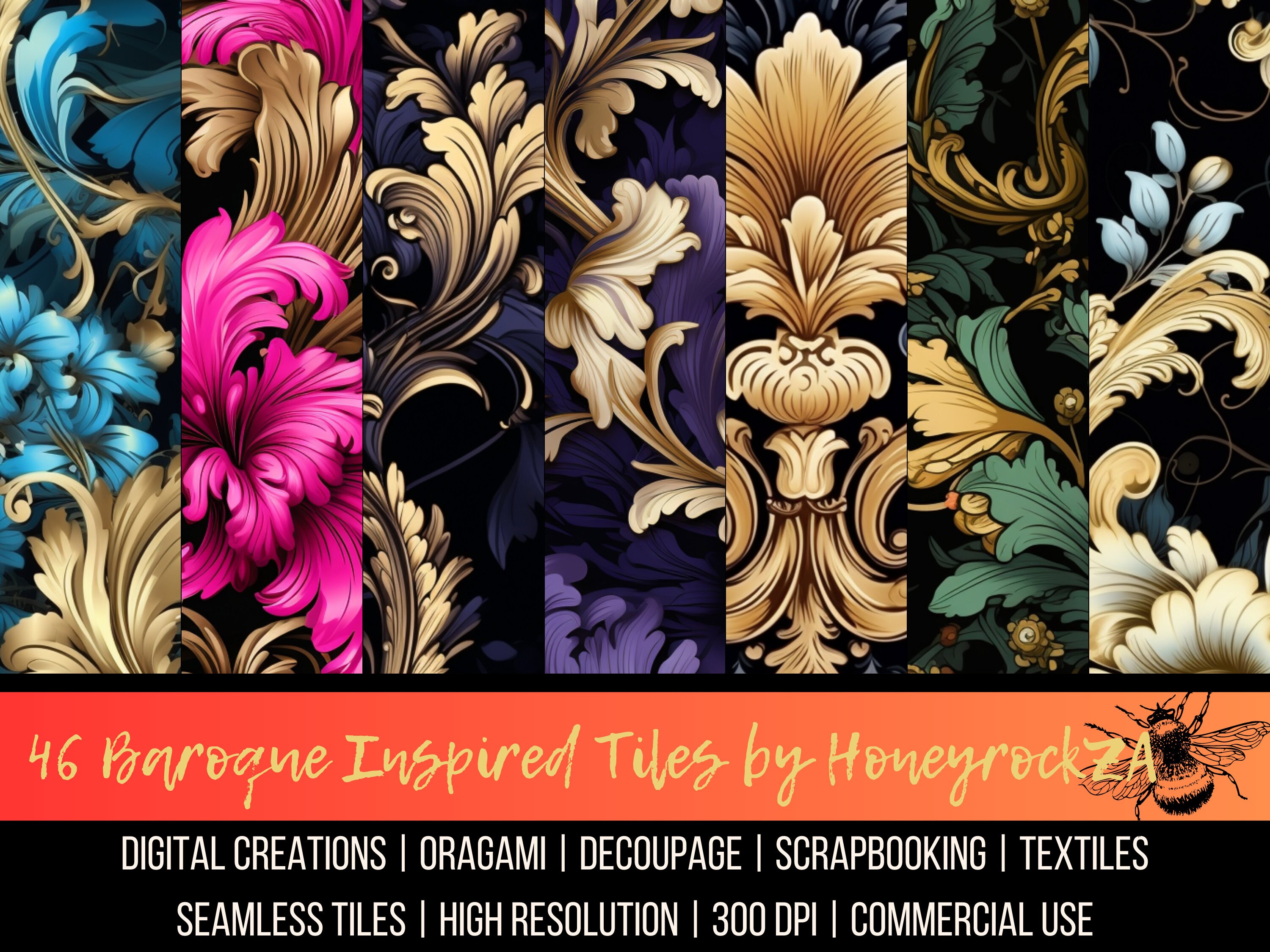 Baroque Style Digital Tiles, Seamless Patterns, Paper, Digital Prints ...