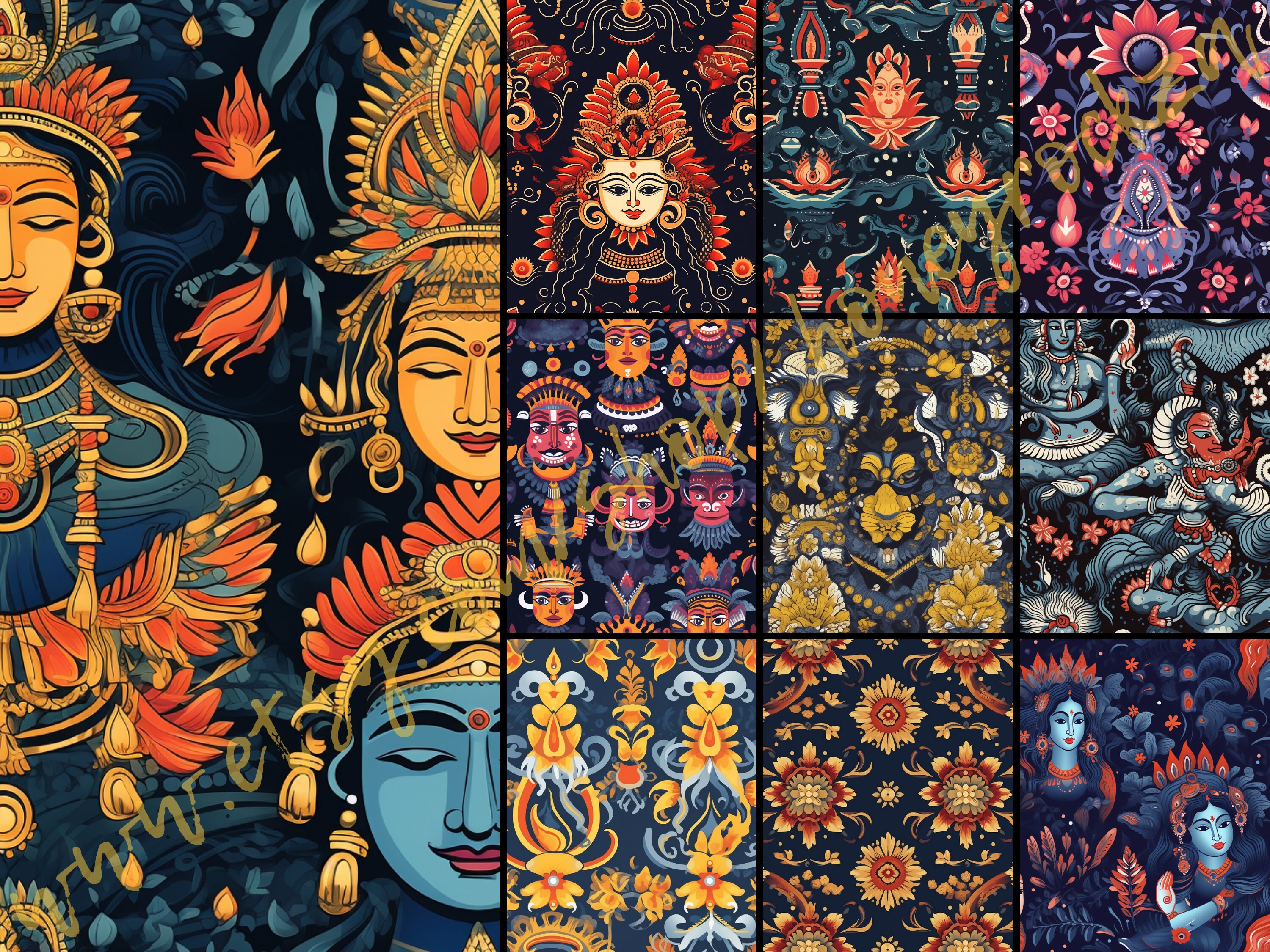 Hindu India Inspired Repeating Tile Seamless Patterns Pack With Gods ...