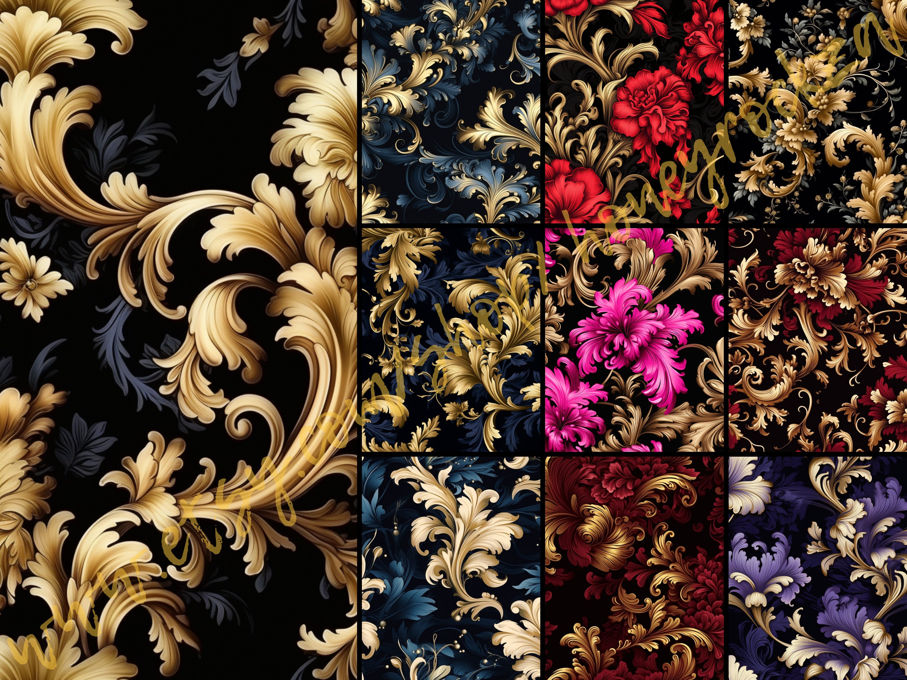 Baroque Style Digital Tiles, Seamless Patterns, Paper, Digital Prints ...