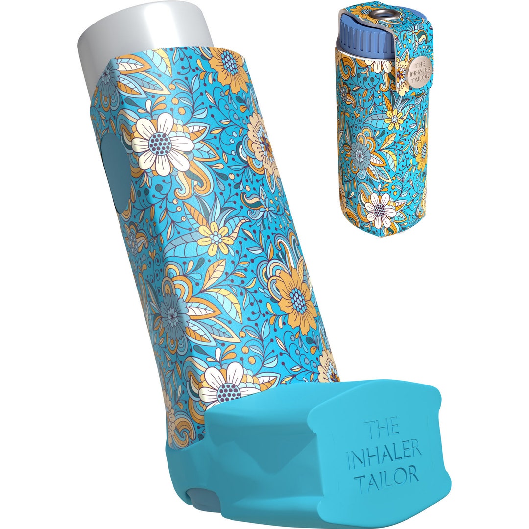 Blue Flower Bonanza - Handmade Inhaler Case - Cover for Asthma & COPD ...
