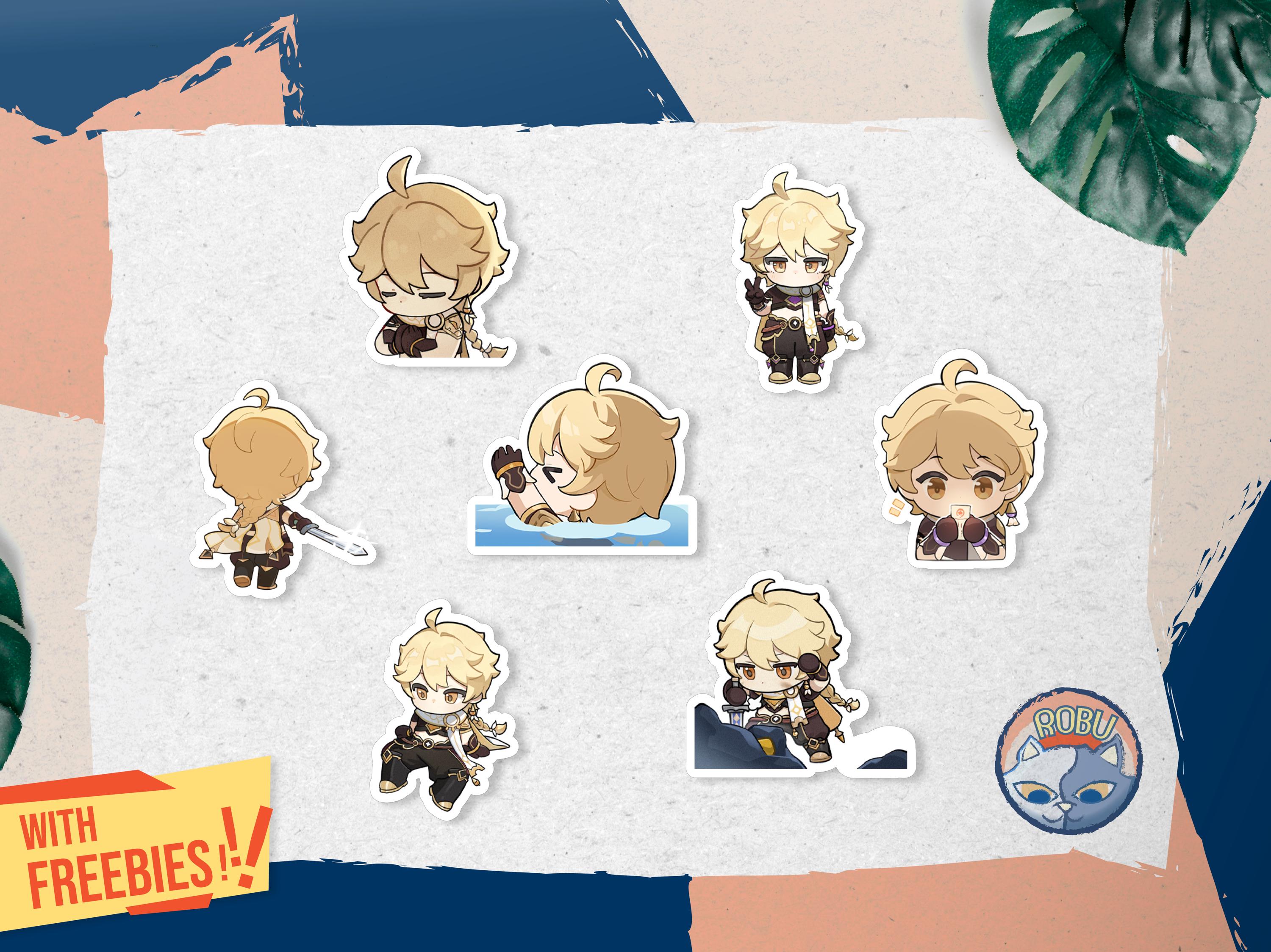 Genshin Impact Stickers Traveler Aether/ Lumine/ Dainsleif Vinyl Glossy ...