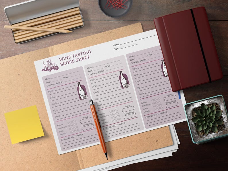 Wine Tasting Score Sheet | PDF Printable Download | Drink Reviews ...