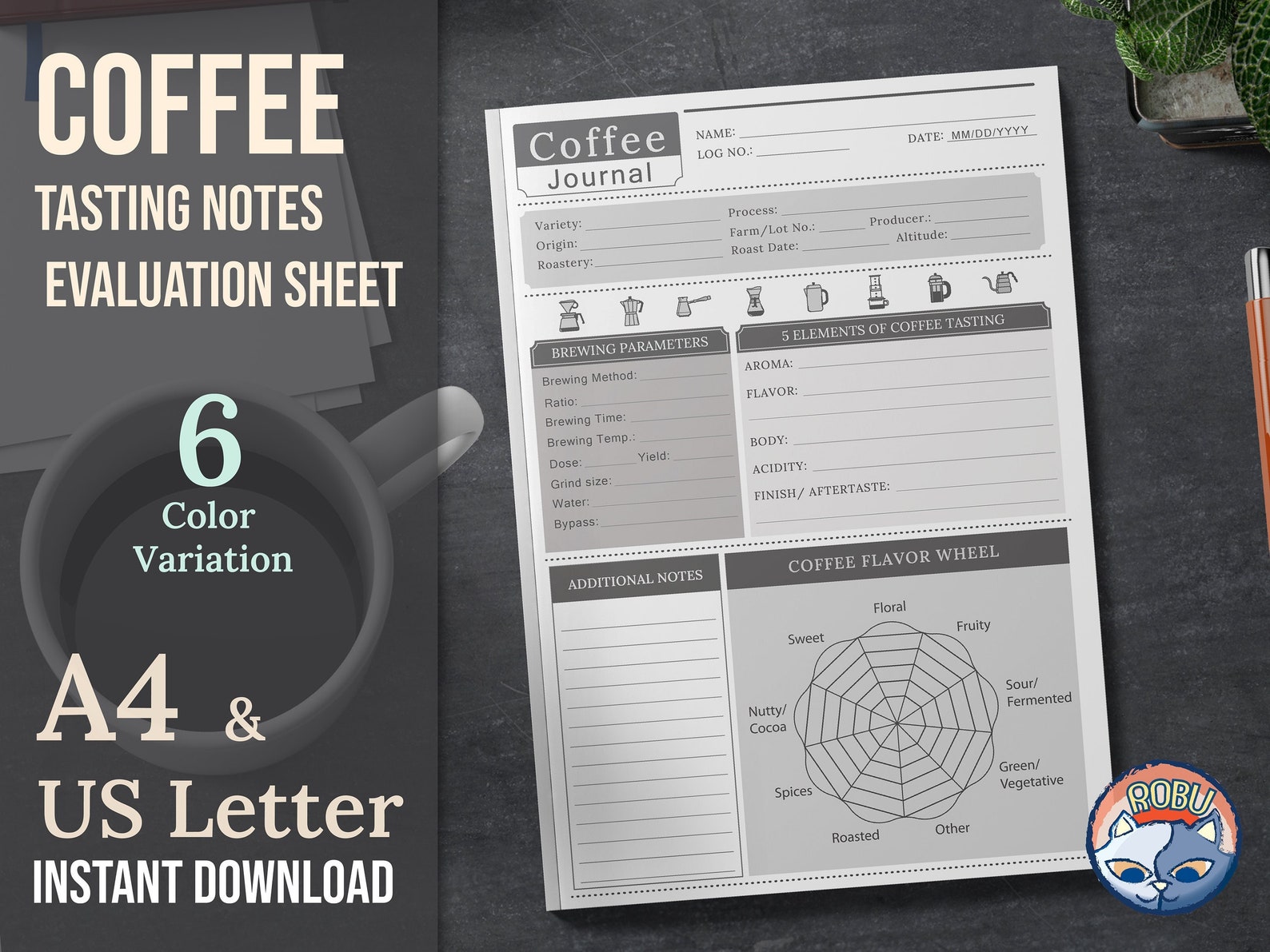 Coffee Tasting Notes Evaluation Sheet | Third Wave Coffee | Single ...