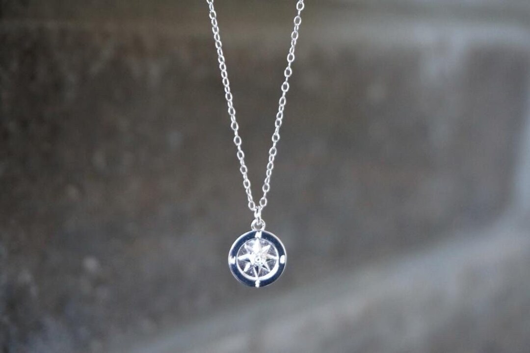 ROUND SILVER COMPASS Solid Sterling Silver Necklace A Gift for ...