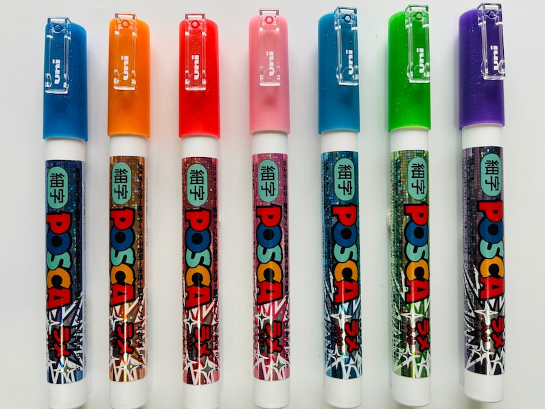 Uni Posca Glitter Marker Pc-3ml 7C Fine Point 7 Colors Set - Etsy