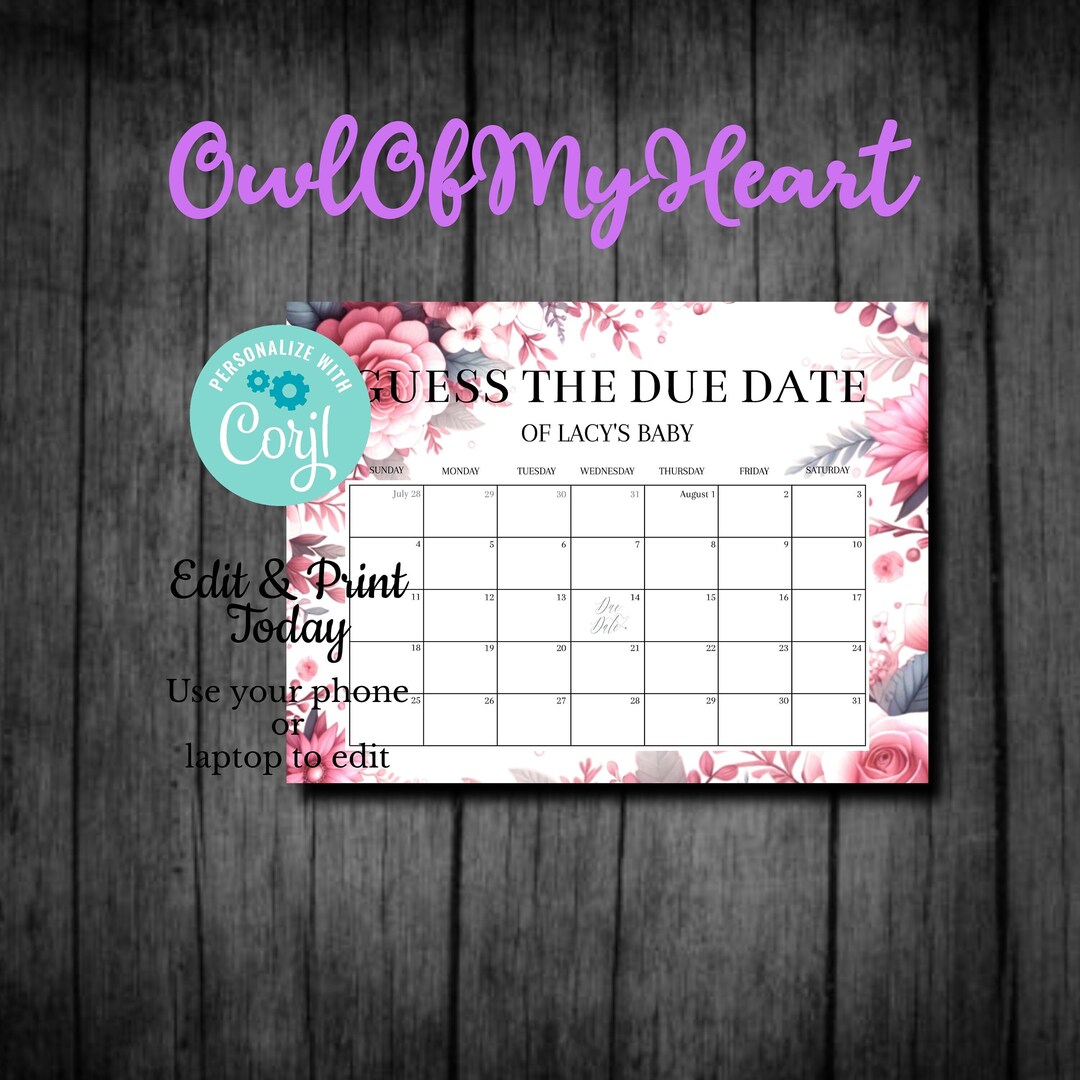 Pink Floral Baby in Bloom Baby Due Date Calendar Sign 24x18 and 30x20 ...