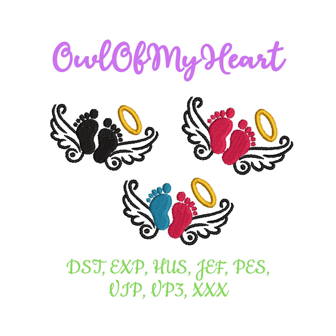 Footprint Angel Wings 3 Styles in 3 Sizes (machine Embroidery Design ...