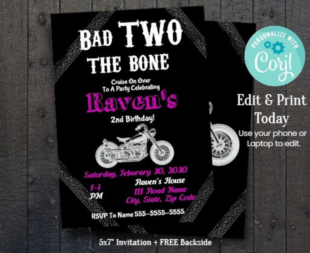 Bad Two the Bone Birthday Invite Instant Download - Etsy