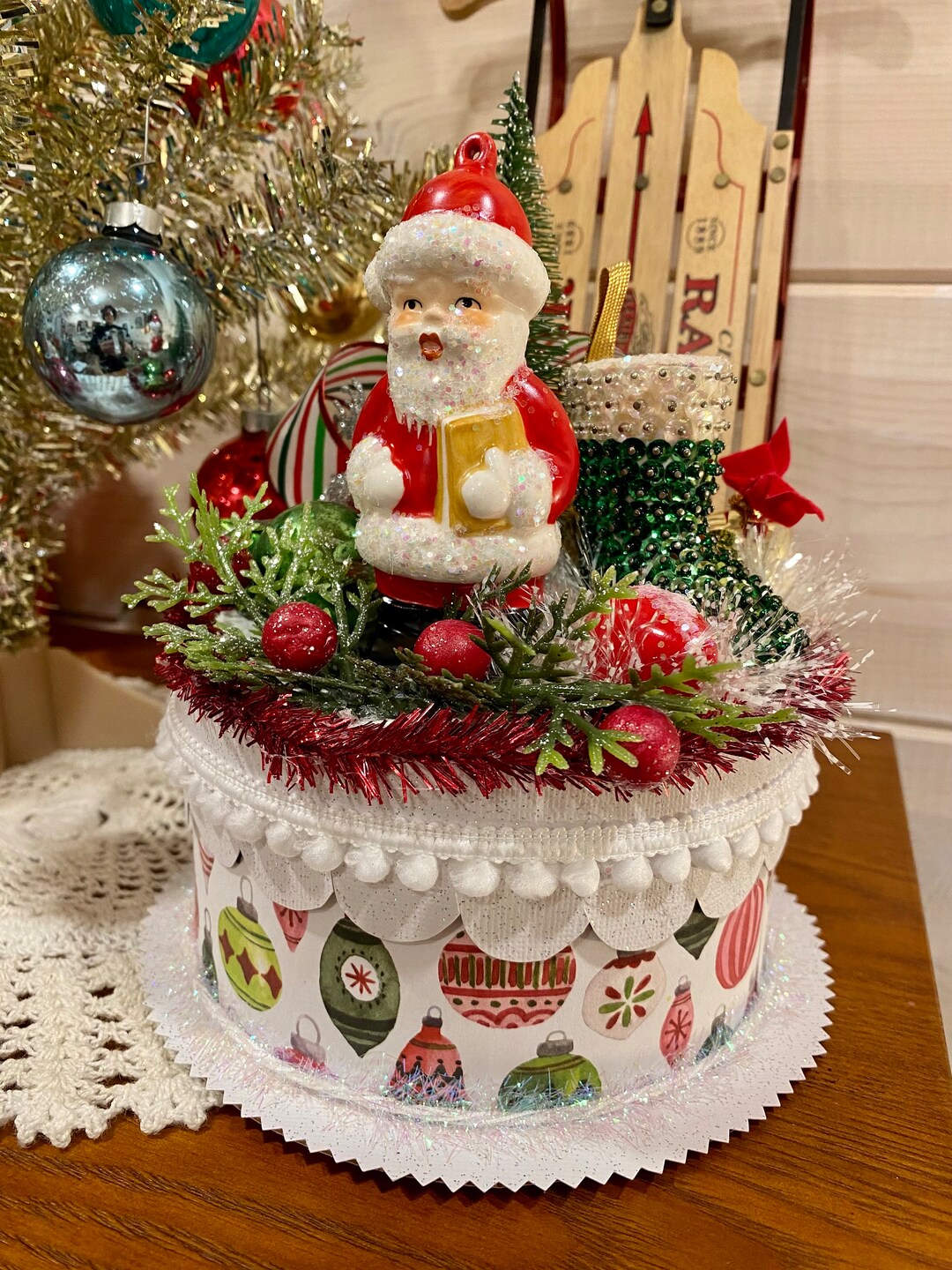 Free Shipping Vintage 1976 Goebel Santa Retro Sequin Boot Christmas ...