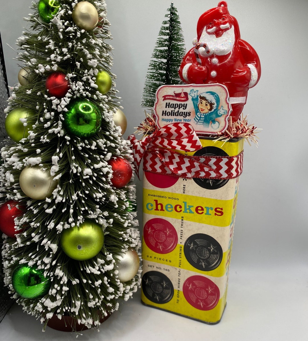 FREE SHIPPING Vintage Checkers Tin Celluloid Santa Handcrafted - Etsy