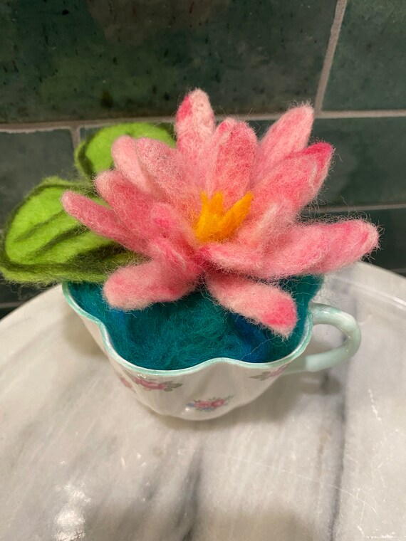 Needle Felted Wool Lotus Flower in Vintage Tea Cup Faux - Etsy