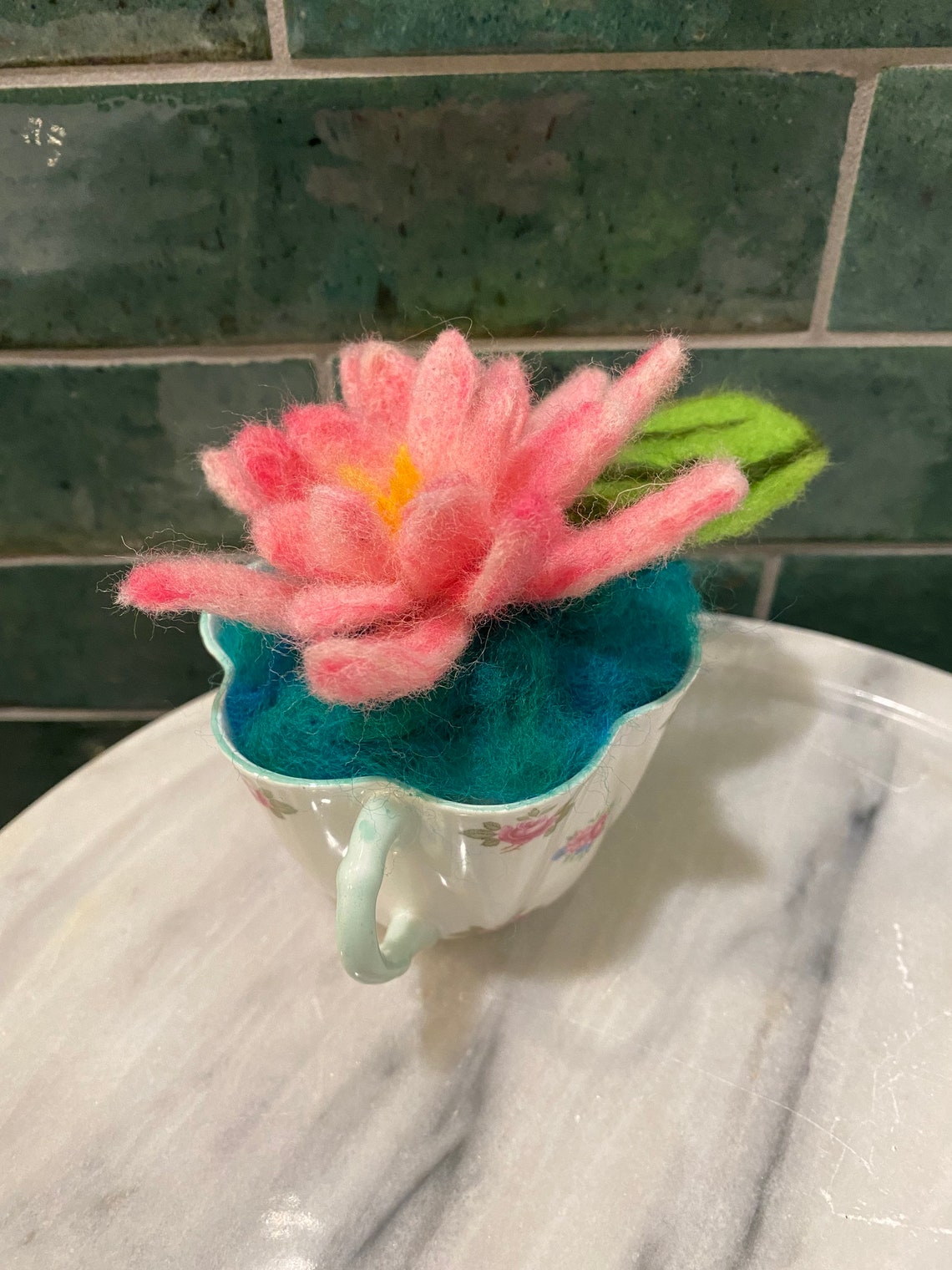Needle Felted Wool Lotus Flower in Vintage Tea Cup Faux - Etsy