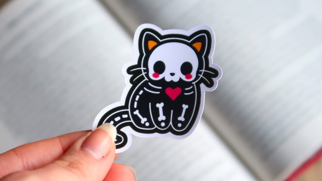 Skeleton Kitty Sticker // Cute Skeleton Cat Sticker // Cat Stickers ...
